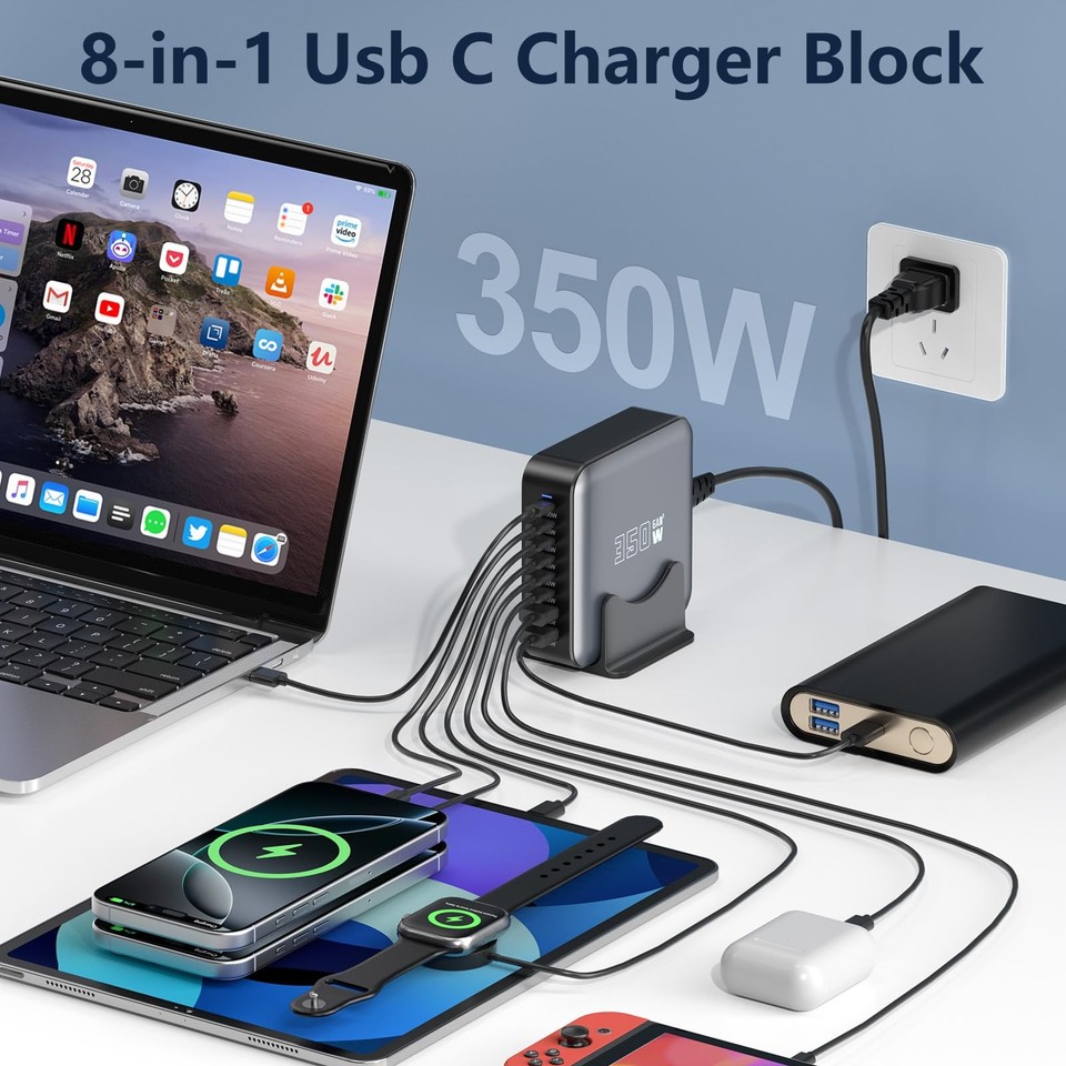 350W USB Fast Charging Station, 8 Port USB C Multi Port Charger Block ...