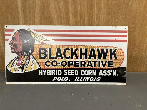 Vintage Blackhawk Dealer Hybrid Seed Corn Farm Store Advertising Metal ...