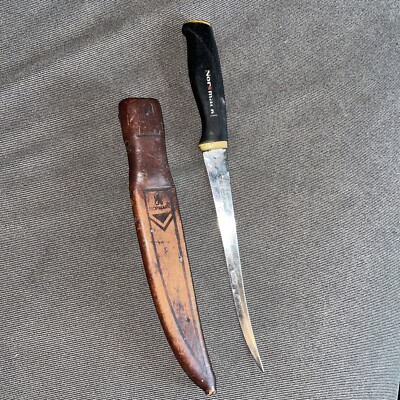 Vintage 1967 Normark Fiskars Stainless Fillet Knife with Leather Sheath ...