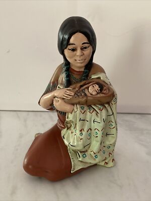 VINTAGE Hand Painted Native American Mother Squaw Child Baby Ceramic ...
