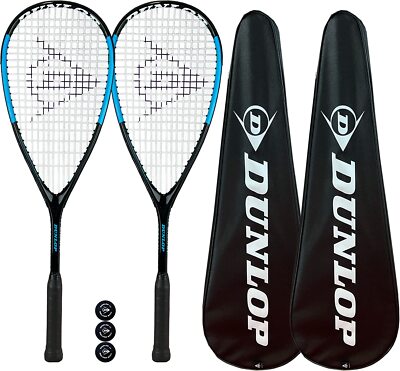 Dunlop Hypermax Nano Squash Racket Twin Set inc Covers & 3 Squash Balls ...