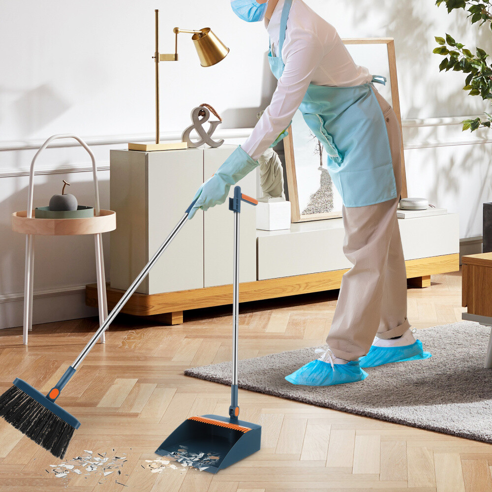 Long Handled Dustpan and Brush Set Strong Metal Handle Dust Pan & Broom ...