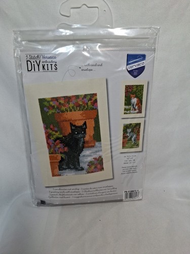 Vervaco Counted Cross stitch Kit Greeting Cards "Cats between Flowers ...