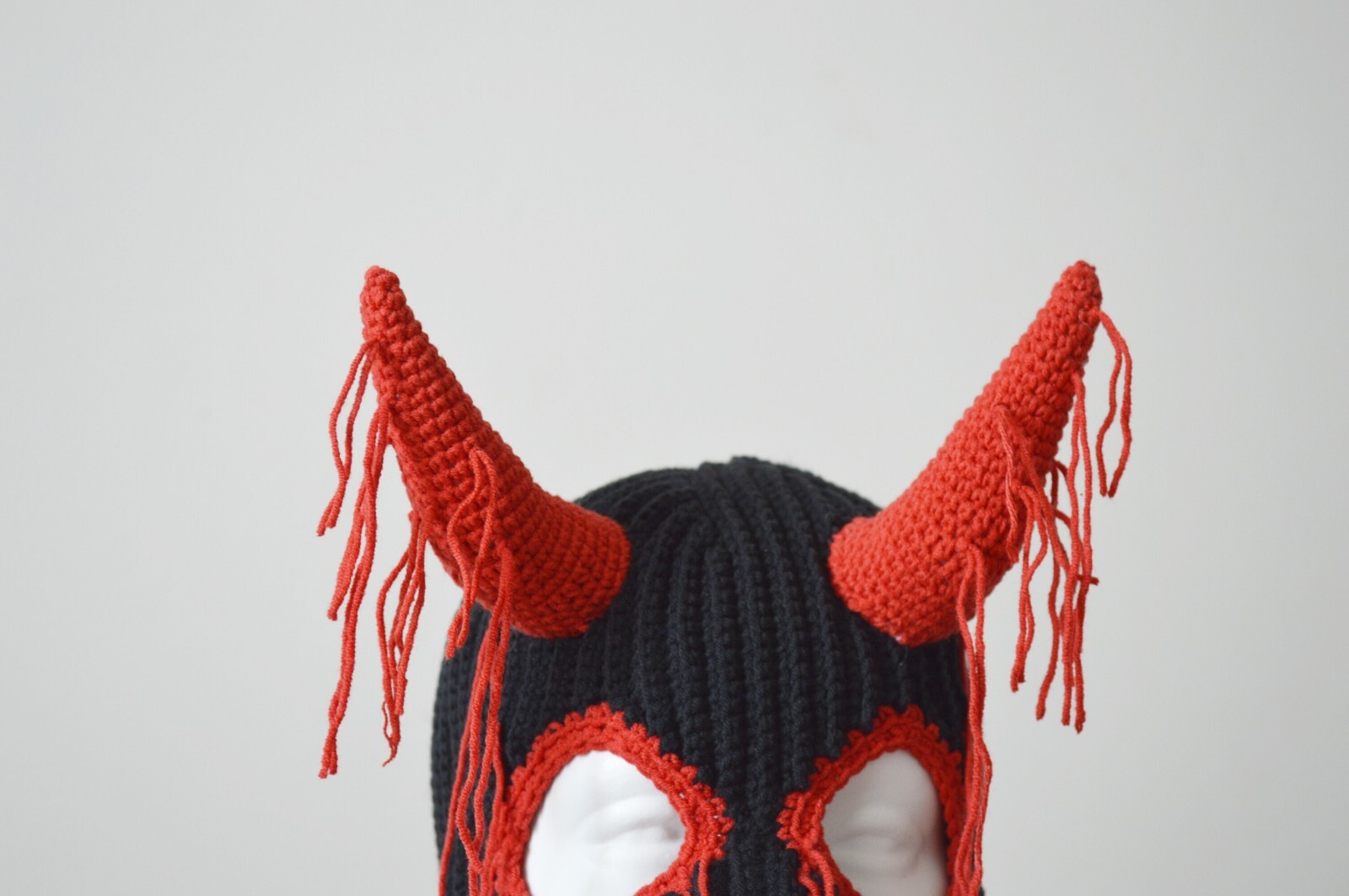 Custom creepy devil horns beanie ski mask 3 holes balaclava Halloween ...