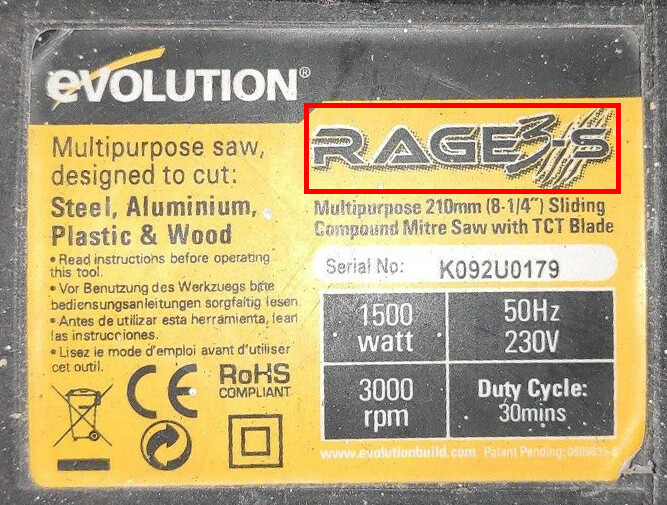 Evolution RAGE 3s Carbon Brushes & Fury 3-S 210mm Sliding Mitre Saw 030 ...