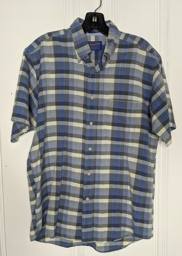 Men's Pendleton Short Sleeve Button Down Blue Plaid Shirt Size Med | eBay