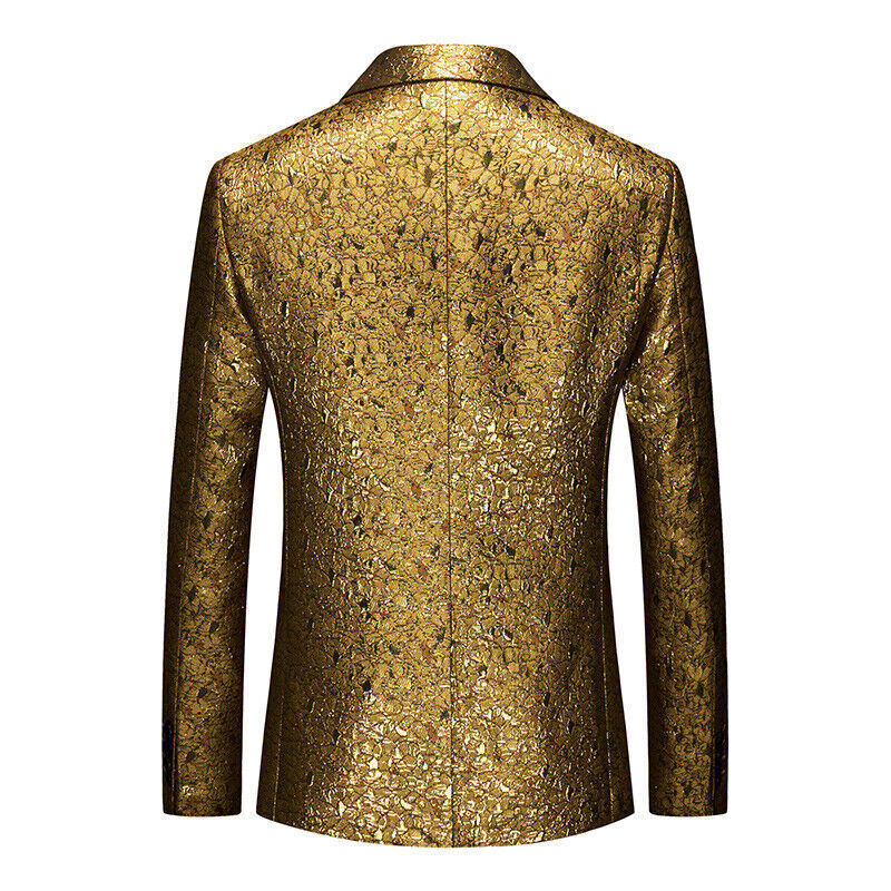Men One Button Suit Golden Blazer Dress Jacket Formal Party Prom Dance ...