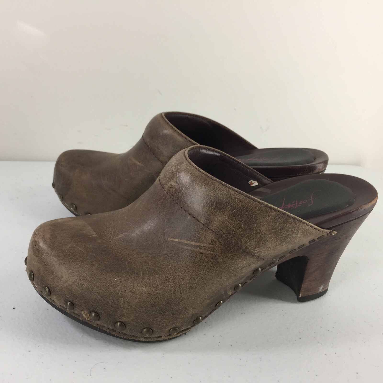 Dansko Women 37 6.5 7 Rae Distressed Studded Brown Leather Heeled Clog ...