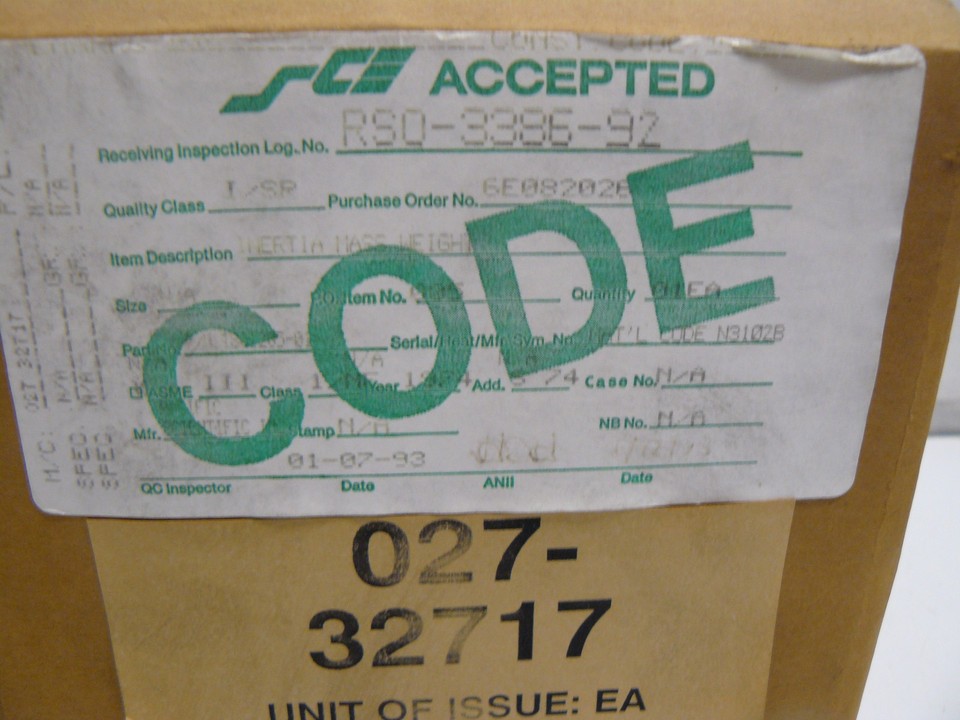 NEW PACIFIC SCIENTIFIC 1801205-01 INERTIA MASS WEIGHT MATCODE 027-32717 ...