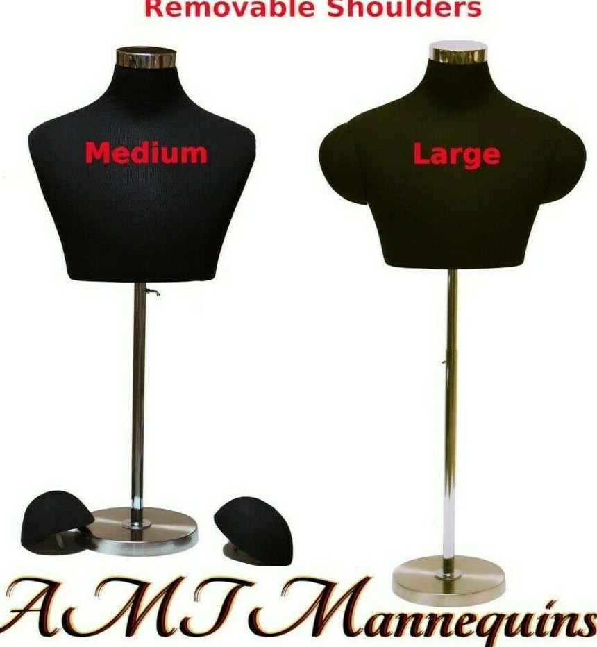 Male black half torso body mannequin + metal adjustable stand, Size M~L ...