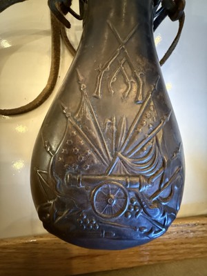 EMPTY Antique Embossed Brass Colts Cannon Design Gun Powder Holder Horn ...