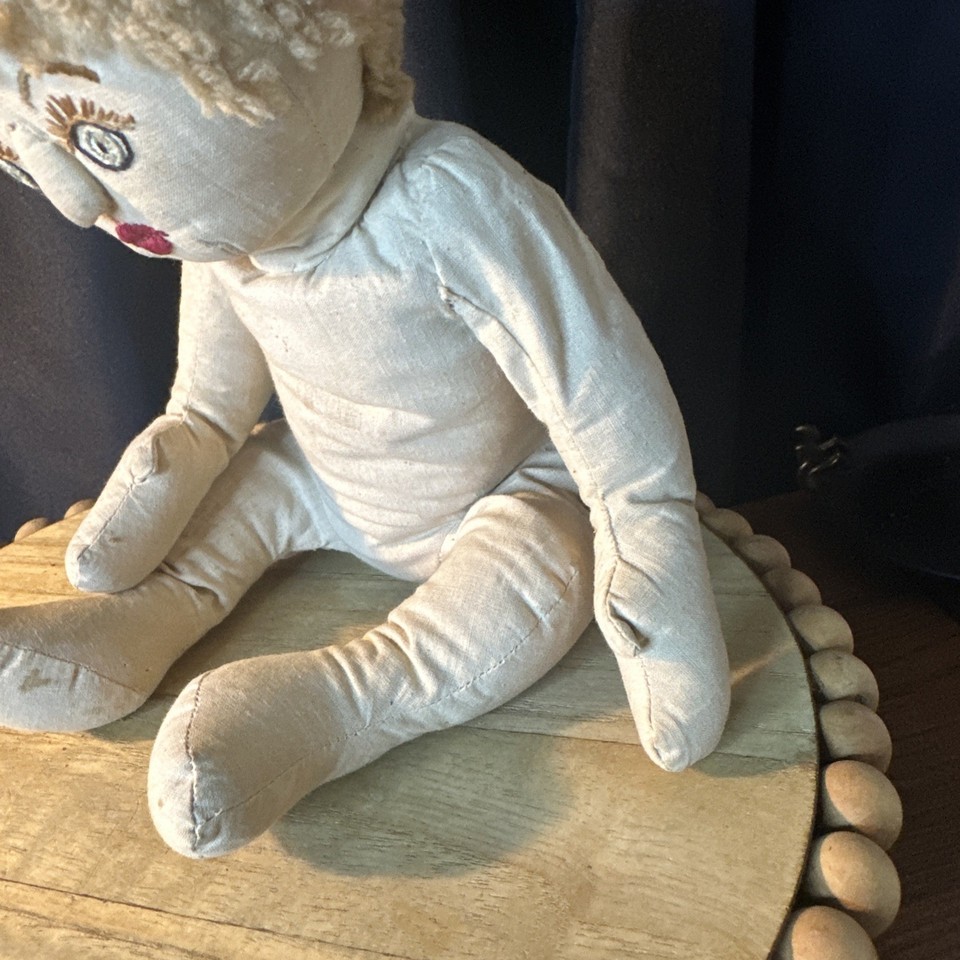 Antique Handmade Ragdoll Embroidered Face 20th C. Vintage Doll Rag Doll ...