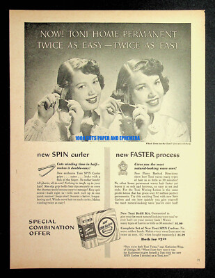 Toni Home Permanent Perm Hair Treatment 1949 Print Magazine Ad Poster ...
