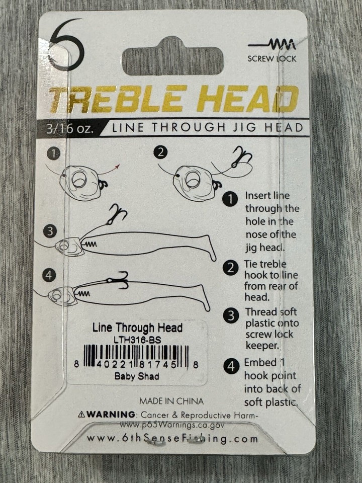 6th Sense Treble Head Line Thru Jig 3/16 oz Baby Shad | eBay