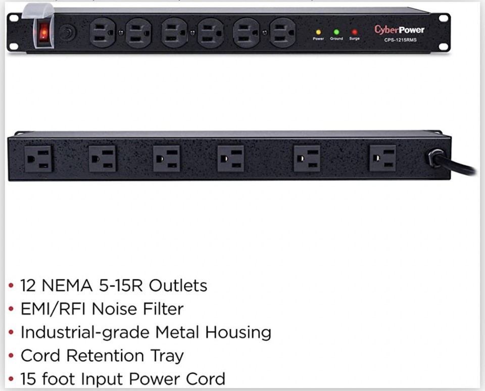 Rack Mount Surge Protector 12 Outlets - CyberPower CPS-1215RMS ...