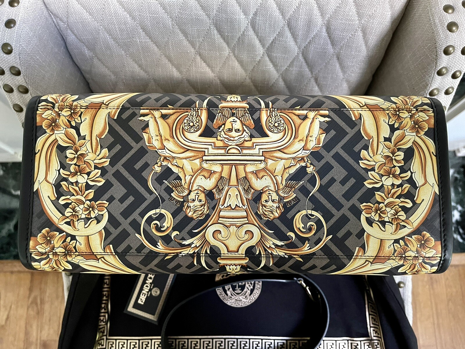 New Fendi X Versace Fendace Collaboration Sunshine Black Gold Shopper ...