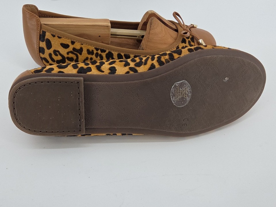 Vionic Minna Leopard LPRD Print Tan and Brown Leather Ballet Flats Size ...