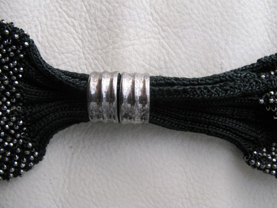 Antique Black Silver FLEUR DE LIS Steel Micro Bead Tassel Miser Purse ...