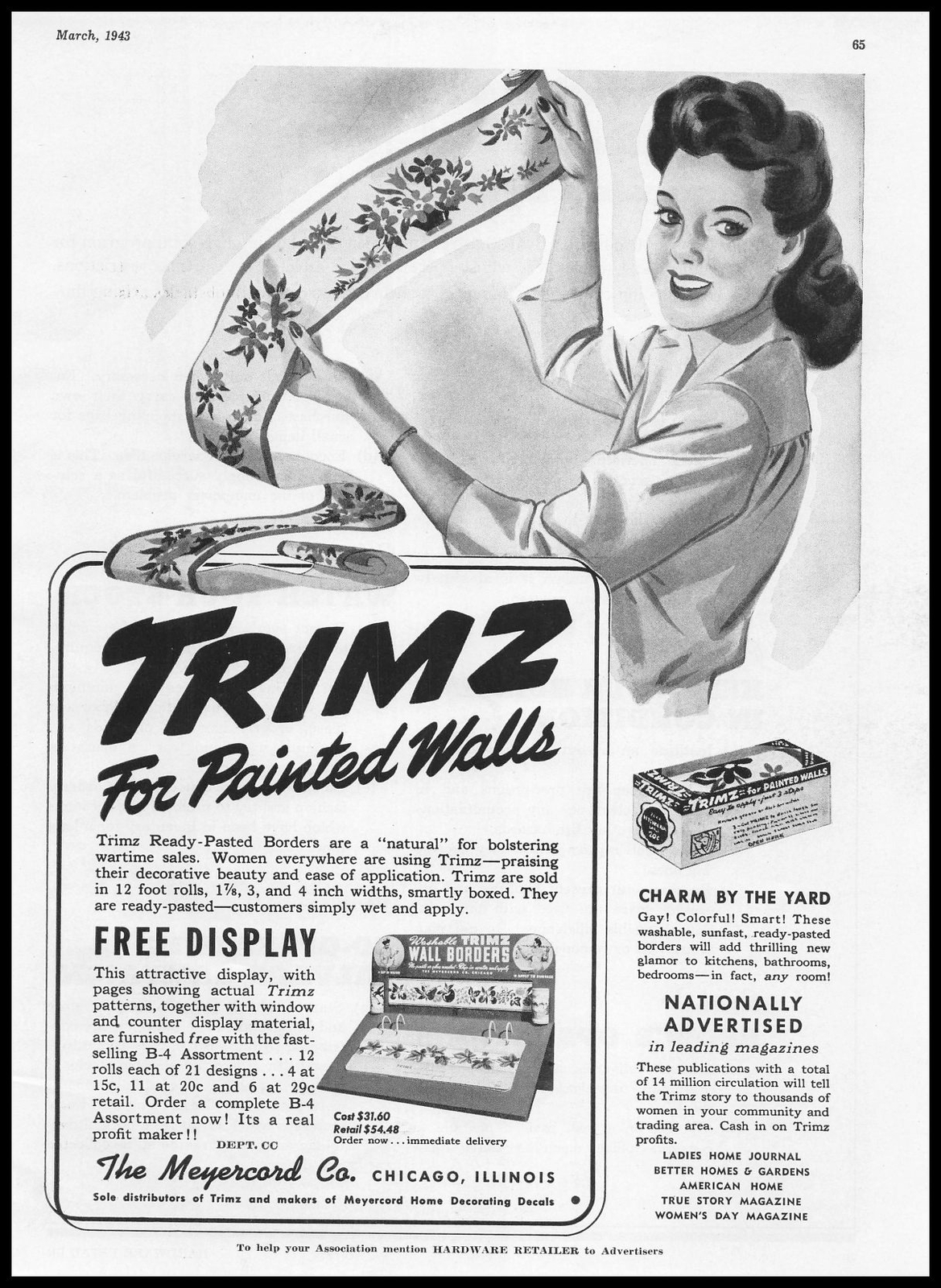 1943 Meyercord Co. Chicago Illinois Trimz Ready Pasted Borders Display ...