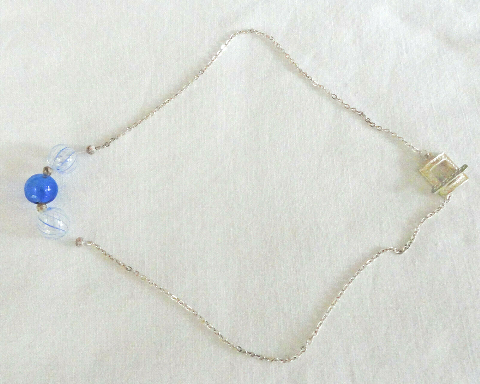 VTG Sterling Silver Bubble Glass Transparent Hollow 3 Bead Necklace ...