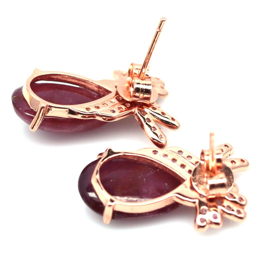 925 Sterling Silver Rose Gold Coated 9 x 13 MM. Red Ruby, Pink Sapphire ...