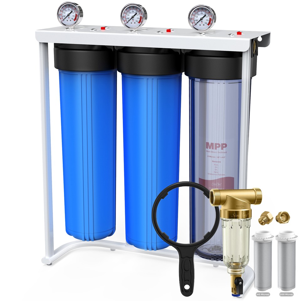 4-Stage 20x4.5" Big Blue Spin Down Whole House Water Filter System ...