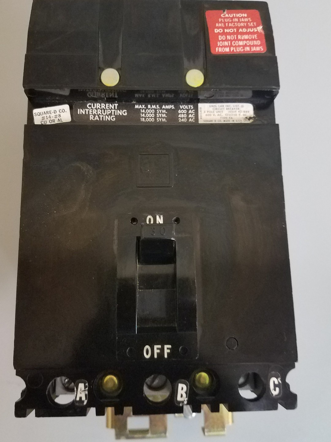 Square D I-Line FA36030 Thermal Magnetic 3-Pole 30A Circuit Breaker 480 ...