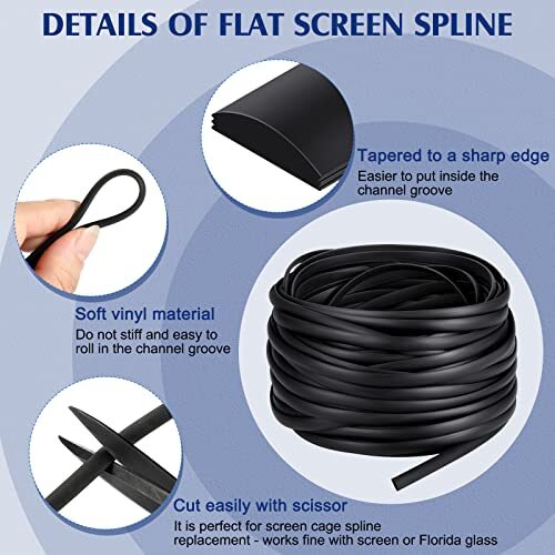 Flat Screen Spline 0.315 Width Vinyl Screen Spline Flat Bottom and 100 ...