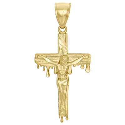 Genuine 10K Yellow Gold Jesus Body Crucifix Cross Pendant Blood Drip ...