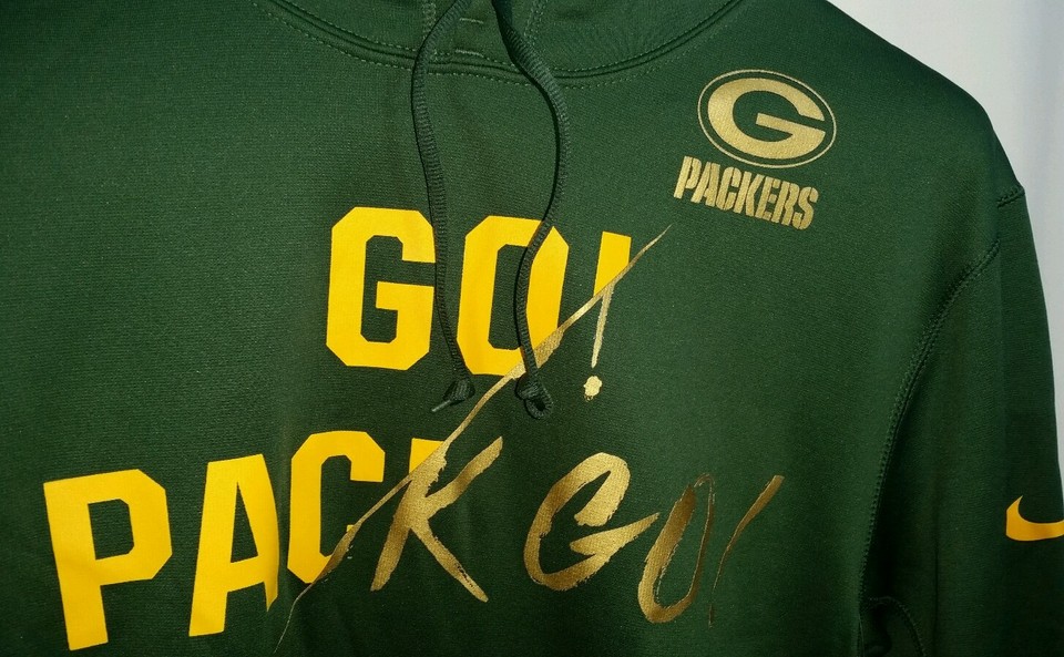 NIKE GREEN BAY PACKERS "GO PACK GO" THERMA KO HOODIE 747780-323 MENS ...