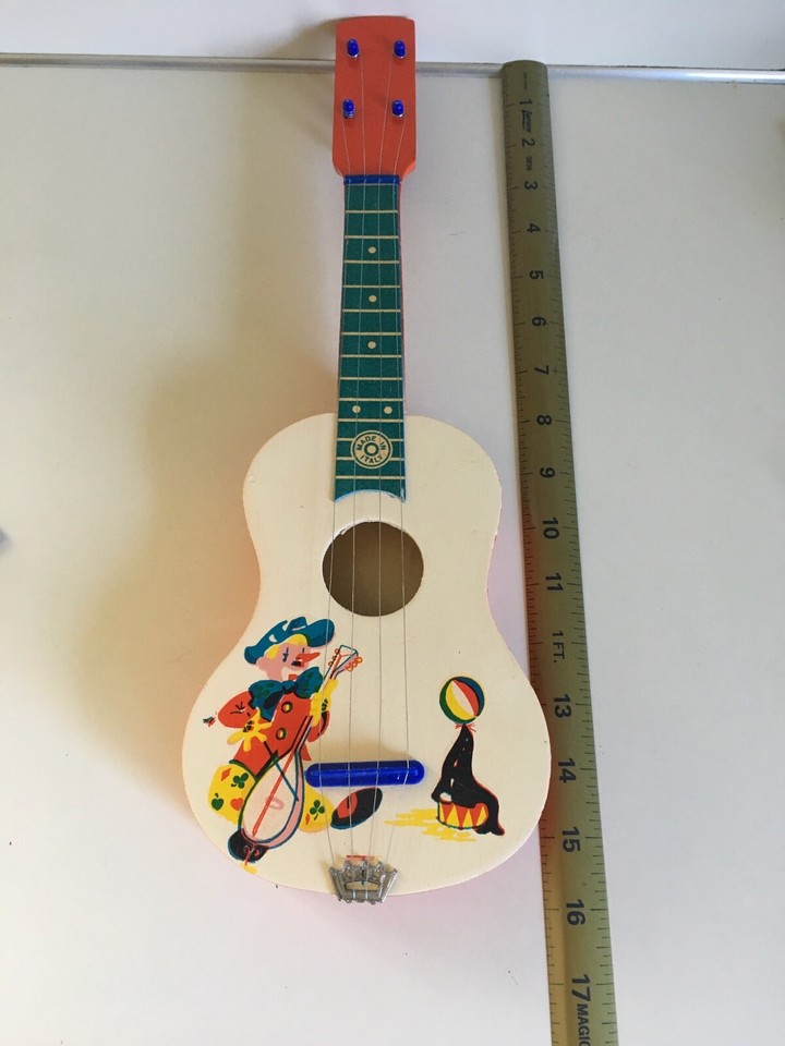 RARE VINTAGE INGA WOOD TOY UKULELE MADE IN ITALY CIRCUS CLOWN AND SEAL ...