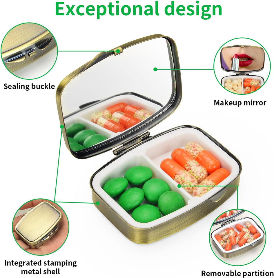 2Pcs Small Pill Case with Mirror Portable Pill Box for Purse Mini Pill ...