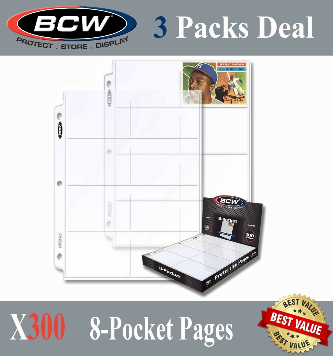 300 BCW Card Pages 8 Small Pockets For Sport Cards Stamps / Collectible ...