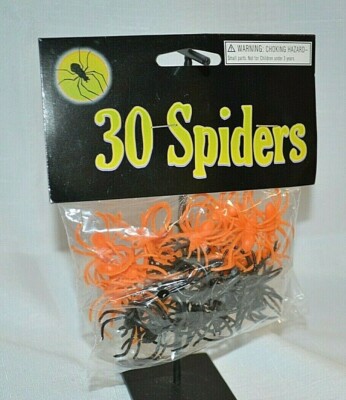 HALLOWEEN RINGS 30 CT Plastic SPIDER Colors Orange BLACK SPIDERS Trick ...