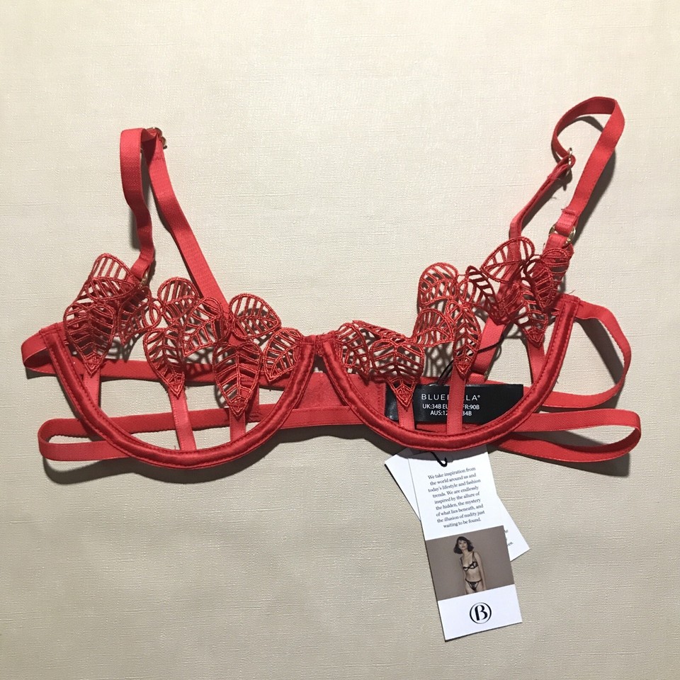 Bluebella 41818 Sapphira Appliqué Open Bra Tomato Red Size 34B NEW $69 ...