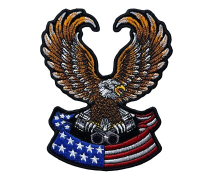 Eagle Wings Up Twin Piston American Flag Flying Biker Patch IV6737 ...