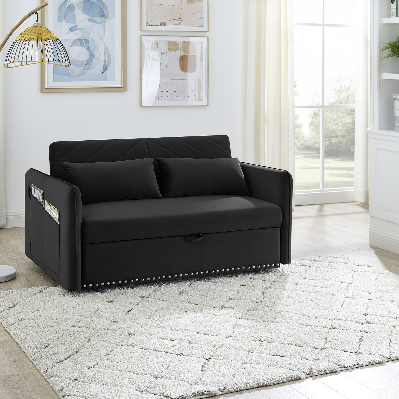 3-in-1 Adjustable Sleeper Soft Velvet Convertible Sleeper Sofa Bed w ...