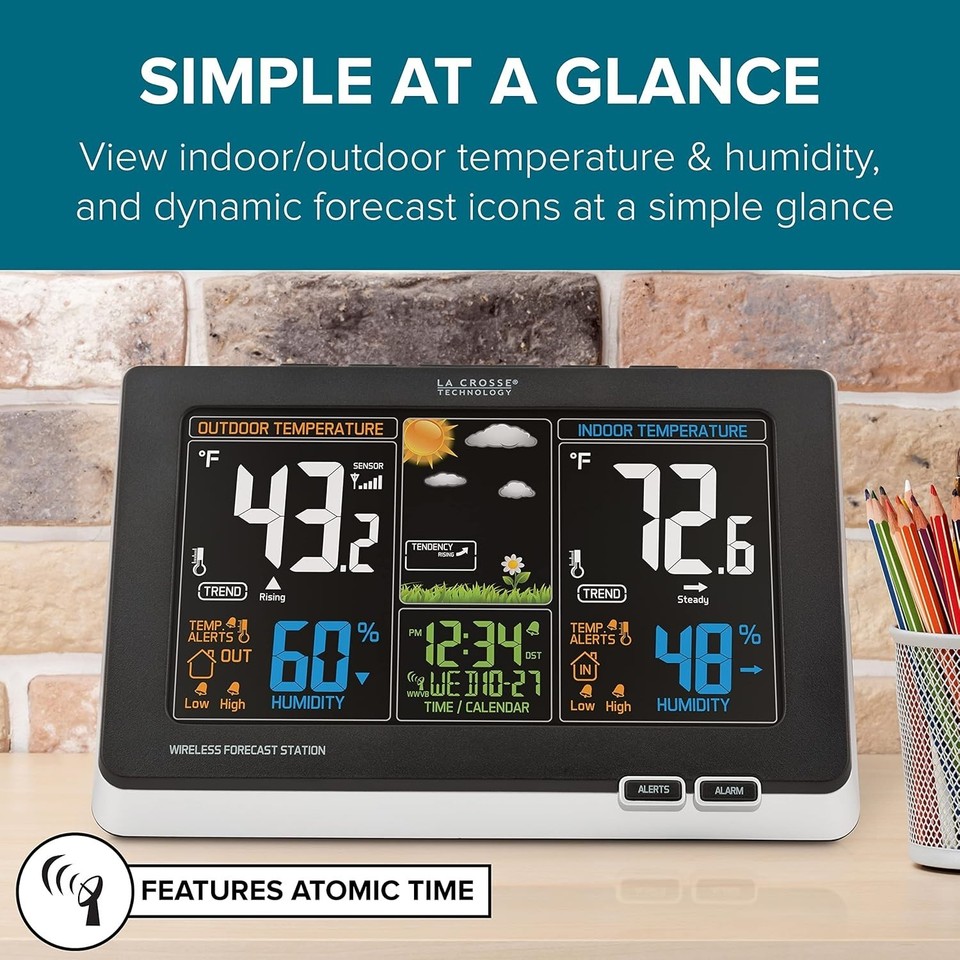 Advanced Weather Station with Full-Color LCD & Atomic Time for Home ...