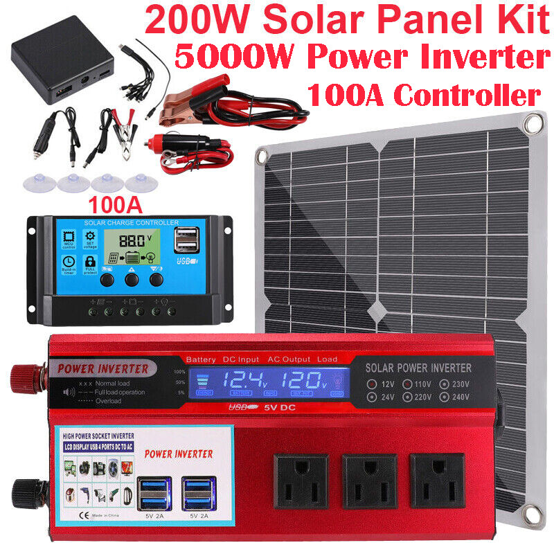 6000W Complete Solar Panel Kit with Controller & Inverter Home 110V ...
