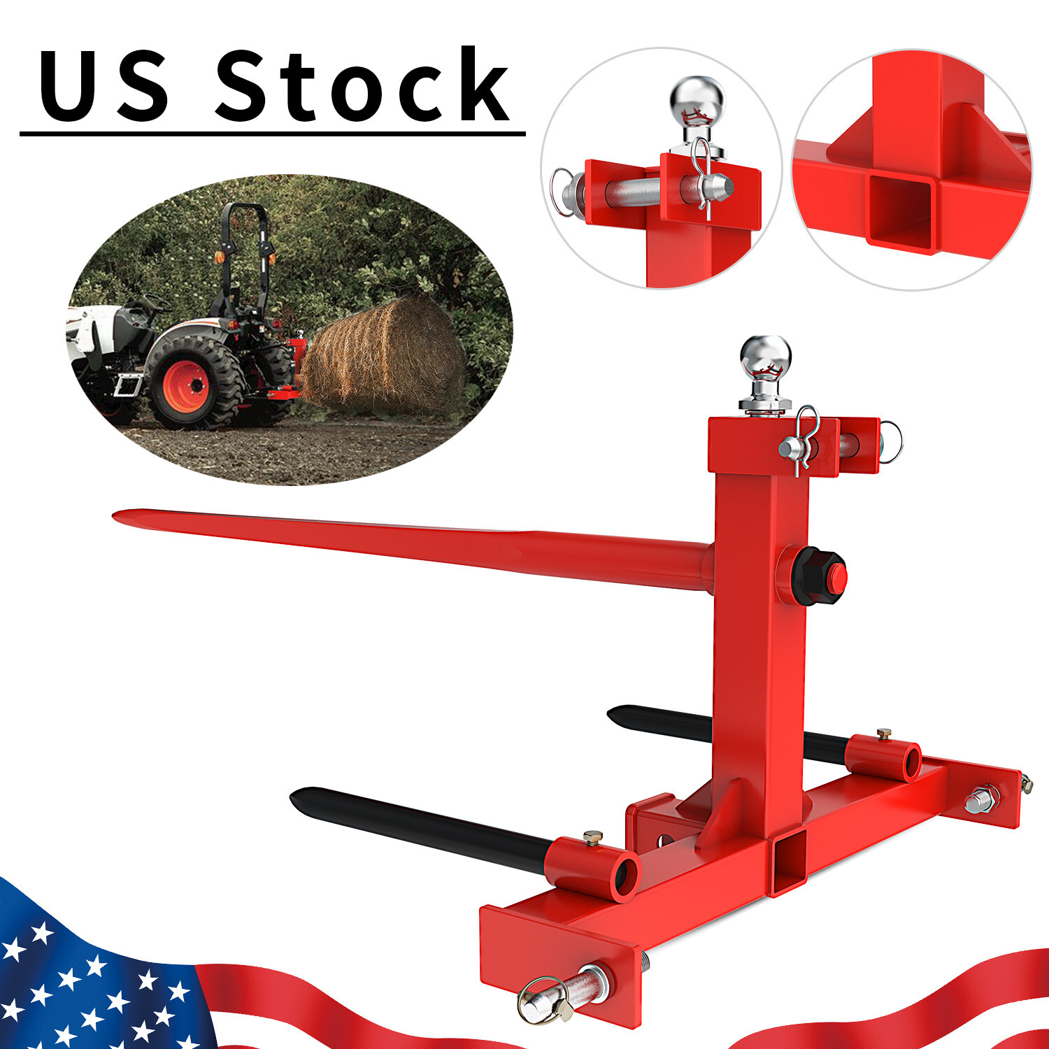 3 Point Hay Bale Spear Trailer Hitch Receiver Cat 1 Tractor W ...