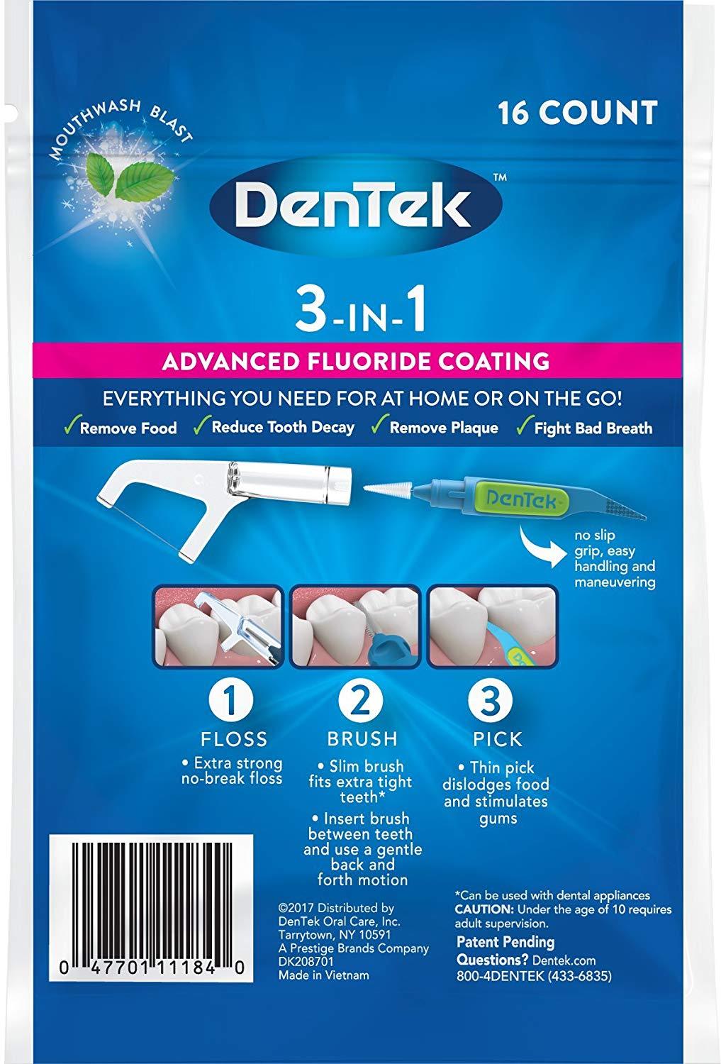 Dentek 3 in 1 Proxabrush / Flosser / Pick Combo 16 Ct ( 3 pack ...