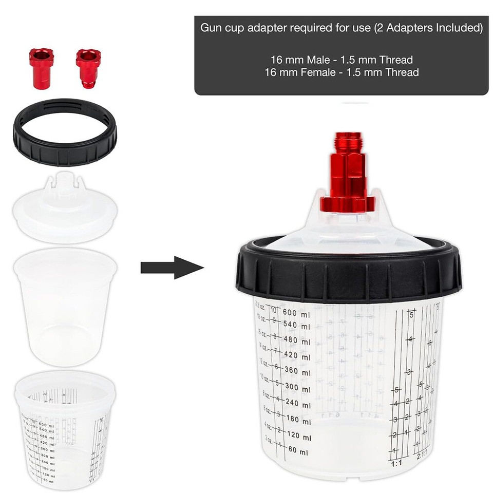 50 Pack PPS CUPS Disposable Paint Spray Gun Cup Liners and Lid System ...