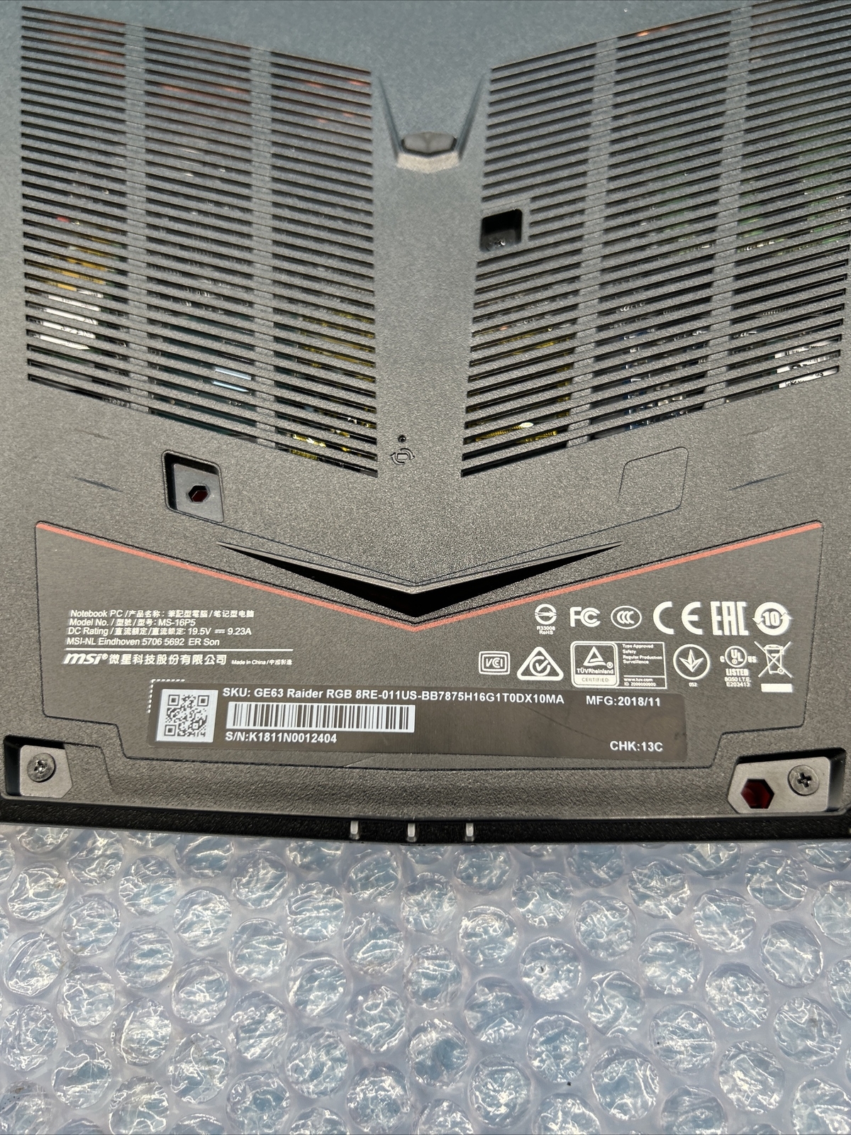 MSI MS-16P5 GE63 Raider RGB 8RE 15.6" FHD i7-8750H NVIDIA GeForce ...