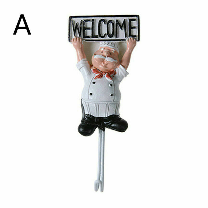 2x Kitchen Resin Chef Wall Hooks Self Adhesive Strong Key Holder Wall ...