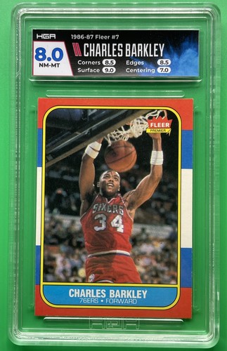 1986-87 FLEER NBA BASKETBALL CHARLES BARKLEY #7 ROOKIE 76ERS GRADED HGA ...