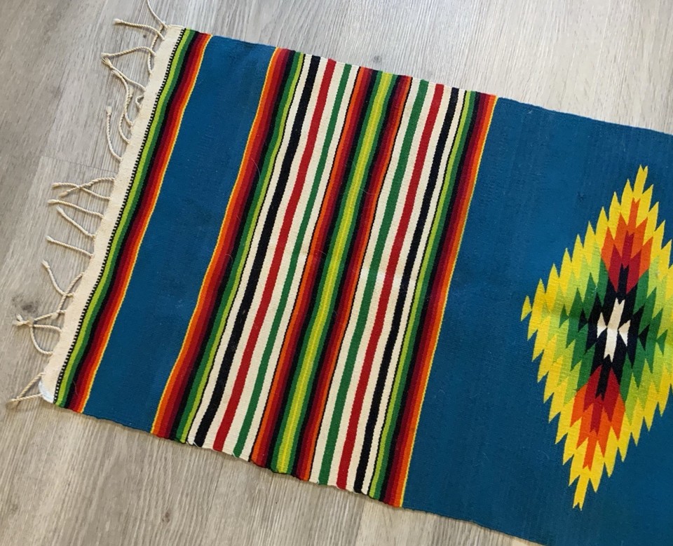 Vintage Mexican Serape Saltillo Rug/Blanket, Geometric & Stripe Design ...