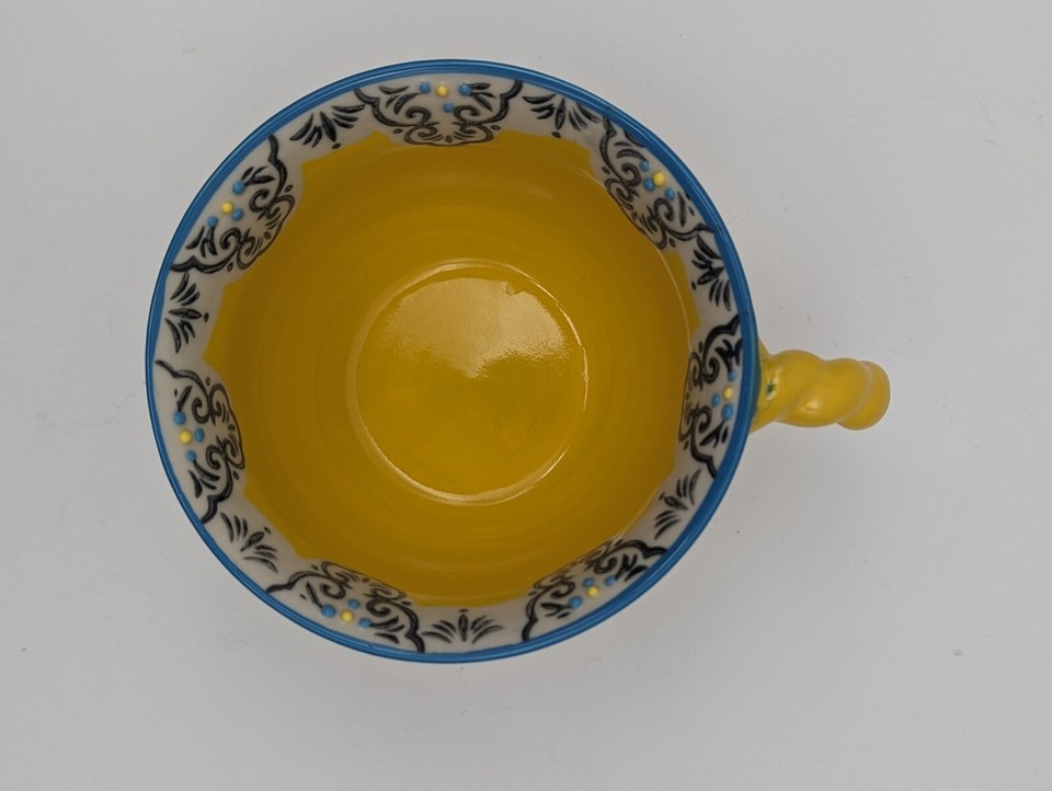 YOKOHAMA STUDIO ~ Yellow ~ HAND PAINTED ~ FOOTED ~ RAISED DESIGN FLORAL ...