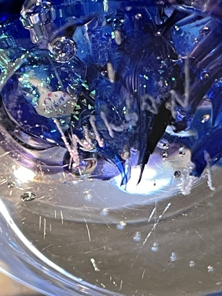 Vintage 2001 David Wilson Studio Art Glass Cobalt Blue & Green Swirl ...