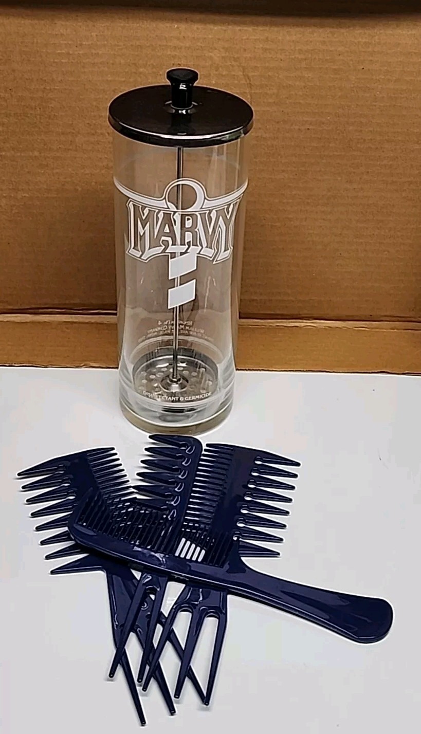 Barber Comb Utensil Disinfectant Germicide Glass Jar / Lid Pull 9"+4 ...