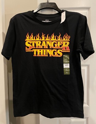 NWT New NETFLIX TV Series STRANGER THINGS fire logo T-Shirt Boy Youth ...